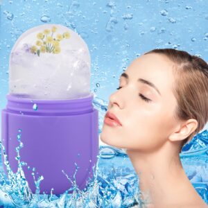 ice roller mold-ice roller for face and eye，beauty cube brighten skin &enhance natural glow &remove fine lines，facial beauty ice roller skin care tools (oval, purple)