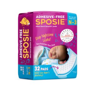 sposie booster pads, stop overnight diaper leaks, fits sizes newborn 1 2 3, no adhesive for sensitive skin, 32 ct