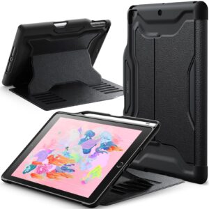 jetech case for ipad 9.7-inch 2018/2017 (6th/5th generation) with pencil holder, protective multiple angle magnetic stand, shockproof (black)