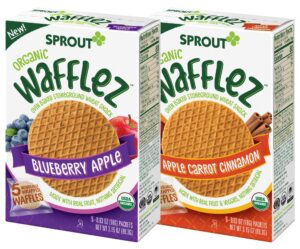 sprout organic baby food, stage 4 toddler snacks, blueberry apple and apple cinnamon wafflez variety pack, single serve waffles (20 count)