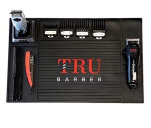 tru barber organizer mat 18" x 13” (black) flexible pvc station mat, salon barbershop work station pads, beauty salon tools, counter mat for clippers, anti slip