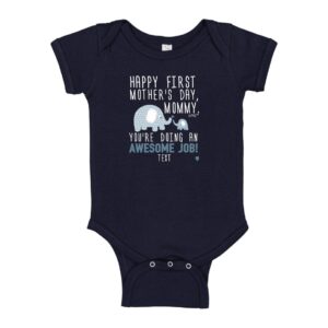 mothers day bodysuit custom name gifts happy first mothers day blue elephant bodysuit 12 months navy