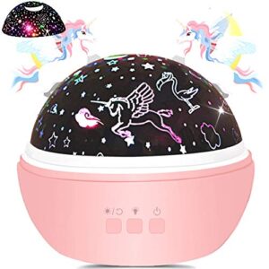 chritmas unicorn gifts for girls star night light projector toys for kids toddlers, girl gifts for 1 2 3 4 years old, baby nursery night lamp 8 colors rotating projector lights, pink.