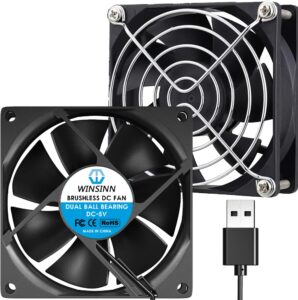 winsinn dc 80mm usb fan 5v 8025 dual ball bearing brushless cooling 80mmx25mm 2pin (pack of 2pcs)