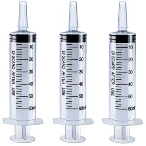 kewayo 3 pack 60ml/cc plastic syringe large syringes tools catheter tip individually sealed with measurement for scientific labs, measuring liquids, feeding pets, oil or glue applicator