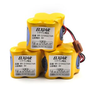 elxjar (3-pack) br-2/3agct4a 6v 4400mah replacement battery for panasonic fanuc a98l-0031-0025, custom-107, shs749, alit0138, lit0138 (brown connector)