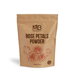 mb herbals rose powder 100g (3.5oz) | for face packs & facial mask formulations | 100% pure & natural | no chemical preservative | no artificial color | rose petals powder