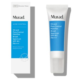 murad oil & pore control mattifier spf 45 - lightweight spf facial moisturizer and pore mattifier, controls oil and shine for up to 10 hours, provides broad spectrum uva/uvb spf 45 protection - 1.7 oz