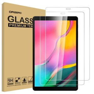 orzero (2 pack) tempered glass screen protector compatible for samsung galaxy tab a 10.1 inch 2019 (t510), 2.5d arc edges 9 hardness high definition anti-scratch bubble-free