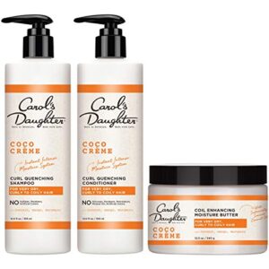 carol’s daughter coco creme sulfate free shampoo and conditioner set with silicone free hair butter, for very dry curly hair, with coconut oil and mango butter