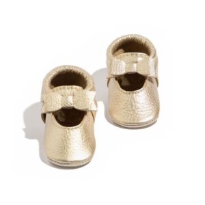 freshly picked soft sole leather ballet flat bow moccassins - baby girl shoes - platinum - size 4