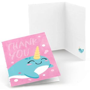 big dot of happiness narwhal girl - under the sea baby shower or birthday party thank you cards (8 count)