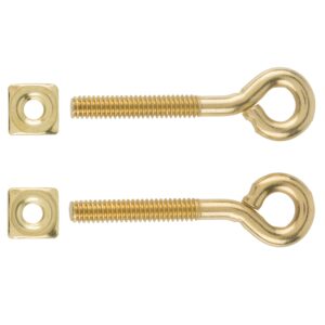 plain brass eye bolts with nuts for bail pull mounting - pack of 2 - screw eye hook - antique eyelet screw | fb1-sb