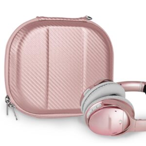 geekria nova headphones case compatible with bose qc ultra, quietcomfort 35 ii, qc45, qc25, qcse case, replacement hard shell travel carrying bag with cable storage (rose gold)