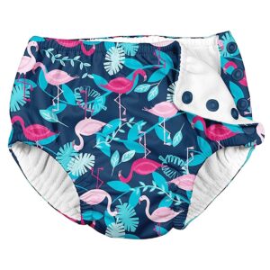 i play by green sprouts girls reusable absorbent baby swim diapers - swimming suit bottom | no other diaper necessary navy and pink flamingos 24 months