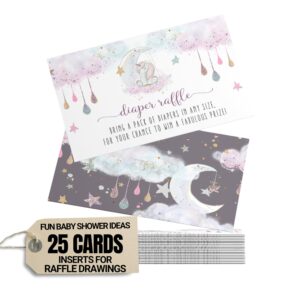 unicorn diaper raffle tickets, girls baby shower games for prizes, baby shower diaper raffle invitation insert cards, 25 pack