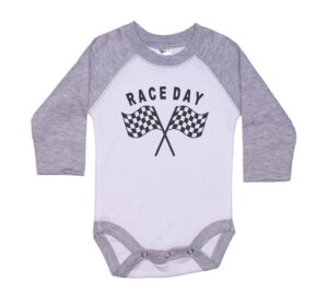 ebenezer fire motocross onesie/race day/baby nascar outfit/unisex raglan bodysuit (3-6m, grey)