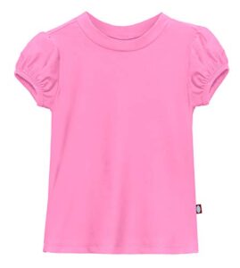 made in usa girls' puff short sleeve rashguard swimming shirt swim top rash guard upf sun protection for summer beach pool and play, medium pink, 7