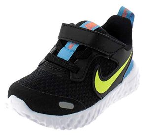 nike baby revolution 5 velcro running shoe, black/lemon venom-laser blue-hyper crimson, 9c regular us toddler