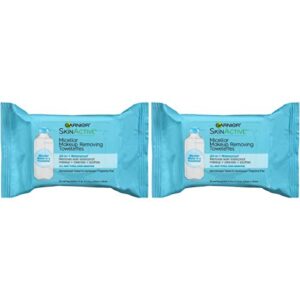 garnier micellar facial cleanser & makeup remover wipes for waterproof makeup (25 wipes), 2 count (packaging may vary)