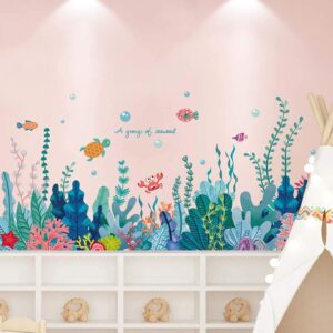 amaonm creative cartoon removable 3d under the sea world nature scenery wall stickers ocean grass colorful seaweed baseboard wall decal for wall corner nursery room bathroom living room (seaweed)