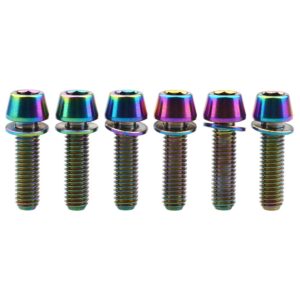 wanyifa titanium ti allen hex m5x16 18mm tapered head bolt with washer screw for bicycle stem parts pack of 6 (ranibow, m5x18mm)