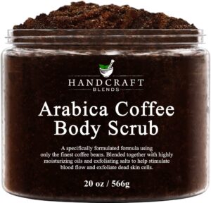 handcraft arabica coffee body scrub for skin care and face care 20 oz – exfoliating body scrub, face scrub and foot scrub for men and women – moisturizing salt scrub for age spots and smoother skin