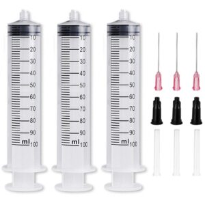 3 pack 100ml syringes with storage caps(luer lock), plastic syringe for glue applicator, oil dispensing multiple uses