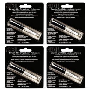 ardell brush on strip lash adhesive, clear lash glue for false lashes, waterproof, latex-free, 5ml, 4 pack