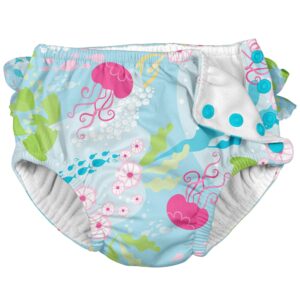 i play by green sprouts girls reusable absorbent toddler swim diapers - swimming suit bottom | no other diaper necessary aqua coral reef 3t