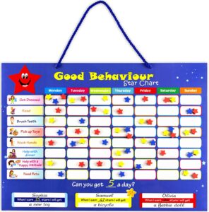 magnetic chore chart for kids multiple kids - good behavior chart at home - dry erase reward chart toddler to teens chore chart - daily responsibility board - potty training star chart wall or fridge