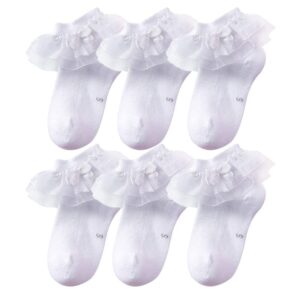 looching 6 pairls baby toddlers girls ruffle frilly socks cotton princess lace top mesh dress socks with bowknot