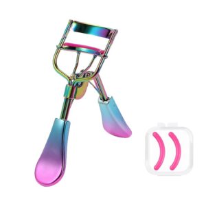 sinpinera eyelash curler with 2 advanced silicone refill pads & fits all eye shapes - start a beautiful story now! (multi-colored)