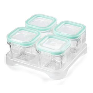 matyz 4-pack glass baby food containers with airtight lids and stackable tray (mint green, 3 oz each) - glass food containers freezer safe for baby toddler - stackable baby food containers glass