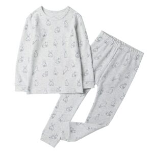 owlivia 100% organic cotton baby long sleeve pajama sets, toddler boy girl 2-piece sleepwear(2 years, grey rabbit)