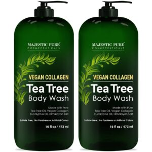 majestic pure tea tree body wash - formulated to combat dry, flaky skin - soothes, nourishes and moisturizes irritated, chapped, problem skin areas - (packaging may vary) -16 fl. oz (pack of 2)