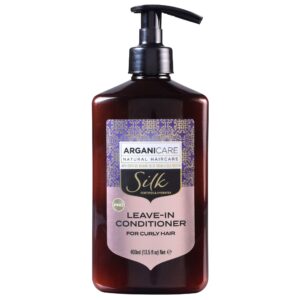 arganicare silk protein leave-in conditioner with organic moroccan argan oil for curly hair treatment and control 13.5 fl. oz.