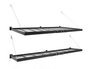 newage products inc. pro series black 4 ft. x 8 ft. & 2 ft. x 8 ft. wall mounted steel shelf set, garage overheads, 40408