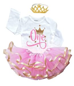 1st first 2nd second birthday party outfit- baby girl pink gold silver princess tutu set and crown