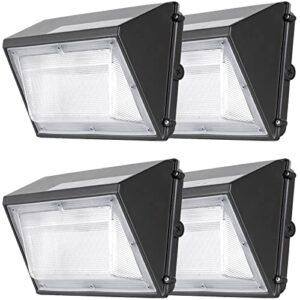 zjojo 4 pack 120w new led wall pack with dusk-to-dawn photocell, ip65 waterproof outdoor lighting fixture, 800-1000w hps/mh replacement, 14400lm 5000k 120vac 5-year warranty