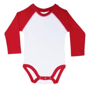 laughing giraffe baby blank long sleeve raglan baseball one piece bodysuit (12-18 months, white/red)