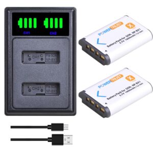 powertrust np-bx1 battery (2-pack) and led charger for sony npbx1/m8, cyber-shot dsc-hx80, rx1, rx1r, rx100, rx1rii, hdr-cx240, hdr-pj275, hdr-as30v camera batteries