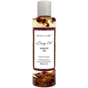 olivia care body oil apricot fig vegan & natural moisturizing - infused with vitamin e, k & omega fatty acids - refreshing fragrance - reduce dry skin, anti-aging properties (apricot fig)