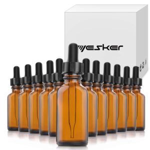 yesker amber glass bottles for essential oils with glass eye dropper 60 ml (2oz) for essential oils, chemistry lab chemicals, colognes & perfumes- pack of 12