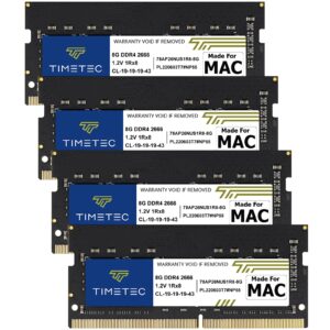 timetec 32gb kit(4x8gb) compatible for apple ddr4 2666mhz for mid 2020 imac (20,1/20,2) / mid 2019 imac (19,1) 27-inch w/retina 5k display pc4-21333 / pc4-21300 cl19 sodimm memory mac ram upgrade