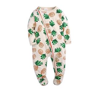 kids tales baby boys long sleeve footies zipper romper pineapple pajama bodysuit