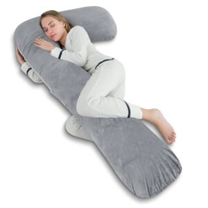 angqi full body pregnancy pillow, maternity pillow for pregnant women and side sleepers, l shaped body pillow with removable velvet cover