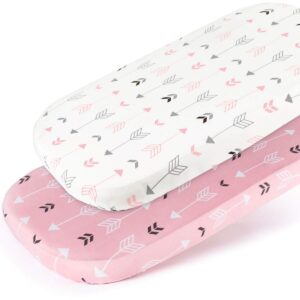 stretch fitted bassinet sheet set brolex 2 pack cradle sheets for bassinet pad/mattress,unisex boys girls,ultra soft,pink arrow