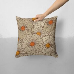 iirov tan & orange tipped flowers pattern - custom decorative home decor indoor or outdoor throw pillow cover plus cushion set for sofa, bed or couch (pillow case cover plus cushion)