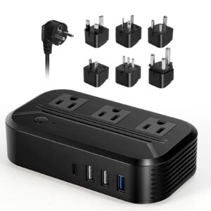 voltage converter 2300w international power converter step down 220v/240v to 110v/120v travel adapter transformer w/ 4 usb 3 ac outlets 7 worldwide plug adapters eu/us/au/it/uk/india/south africa